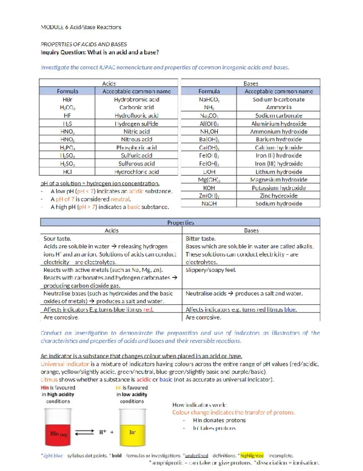 MODULE 6: Acids and Bases Properties and Reactions - Studocu