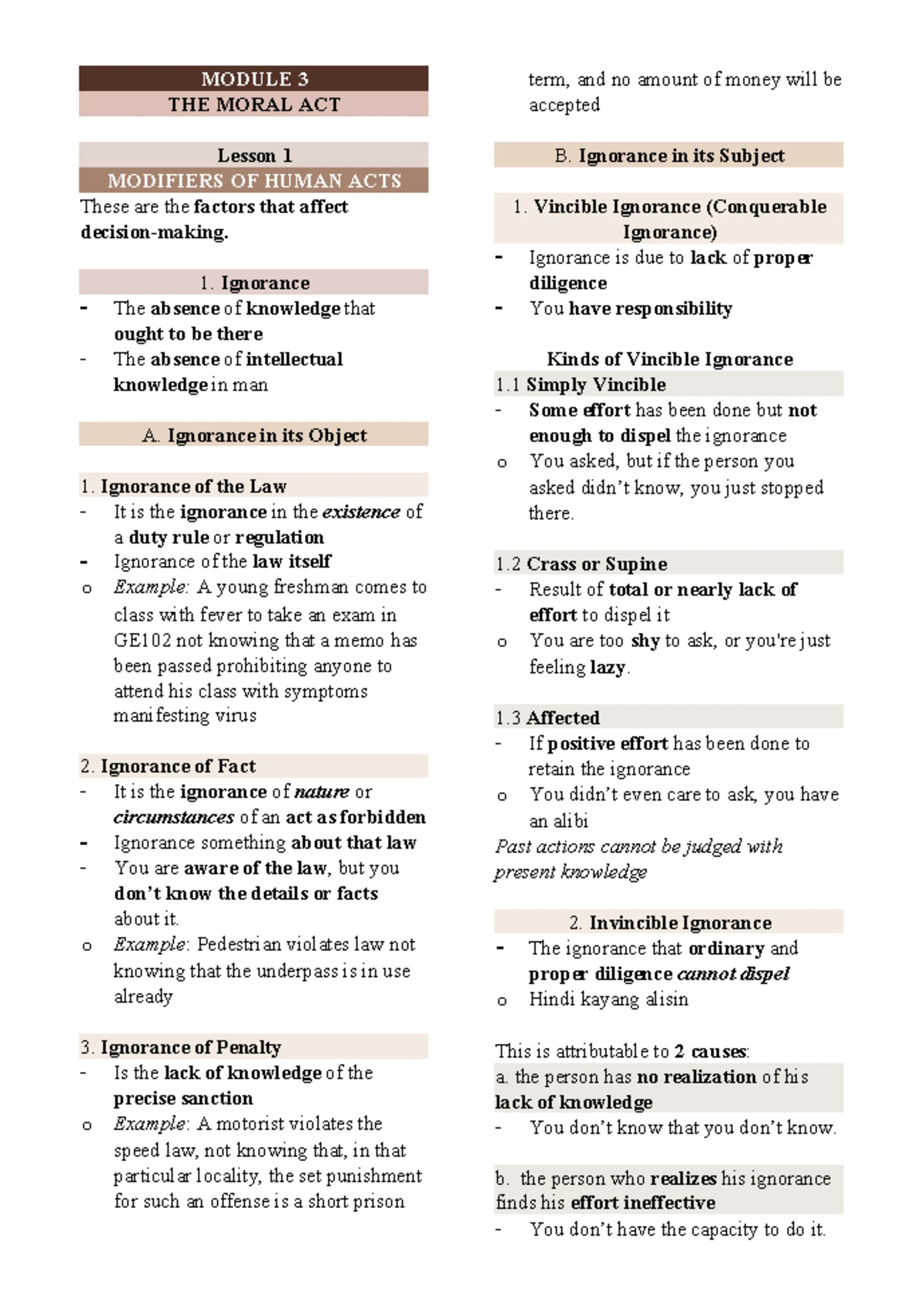 Ethics 101: Modifiers of Human Acts - Lesson 1 Overview - Studocu