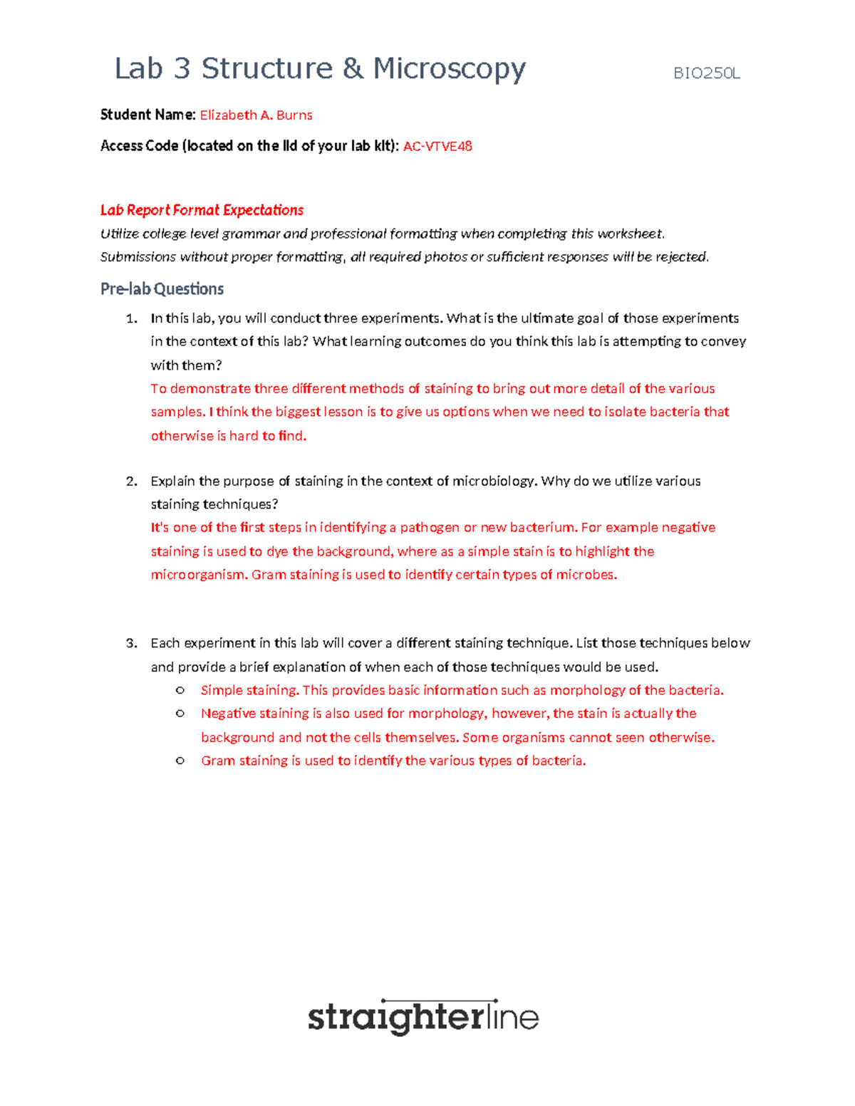 Micro 250 Lab 3 Report: Staining Techniques and Observations - Studocu