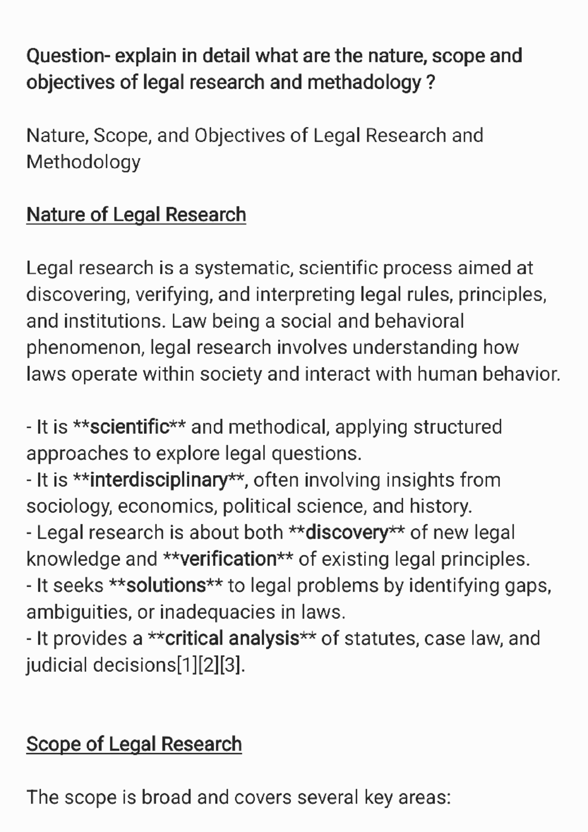 DOC-20251005-WA0001: Nature, Scope & Objectives of Legal Research Methodology - Studocu