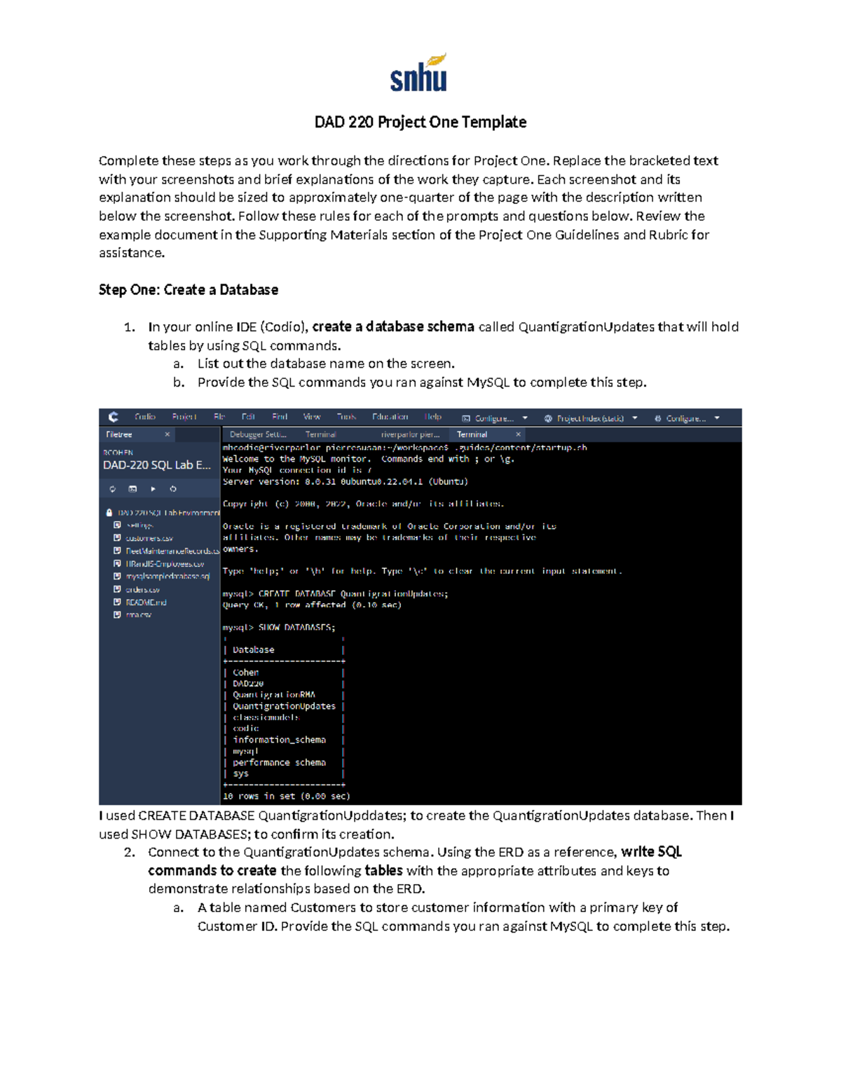 DAD 220 Project One: Database creation and data management guide - Studocu