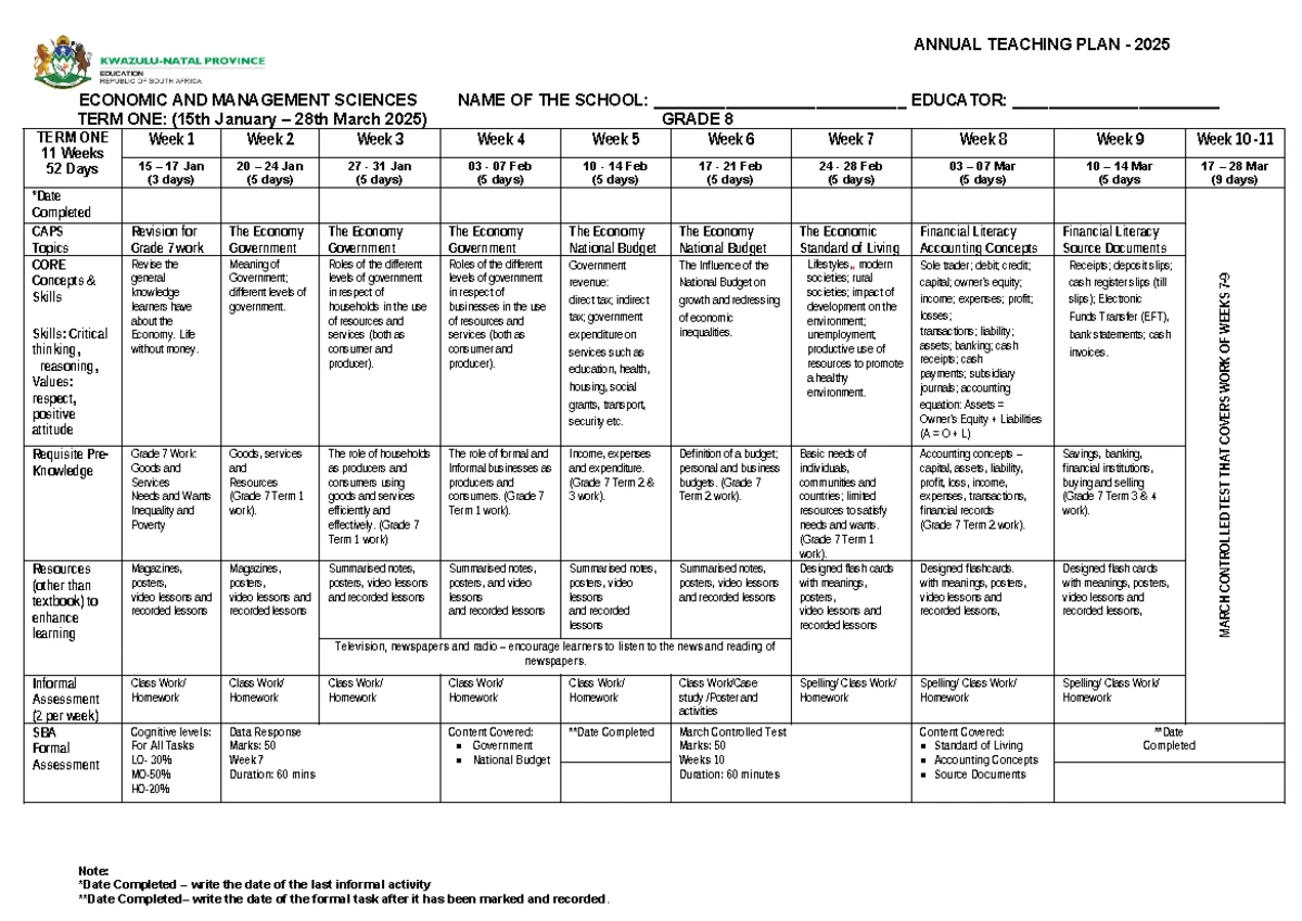 2025 EMS G8 Annual Teaching Plan: Comprehensive Course Outline - Studocu