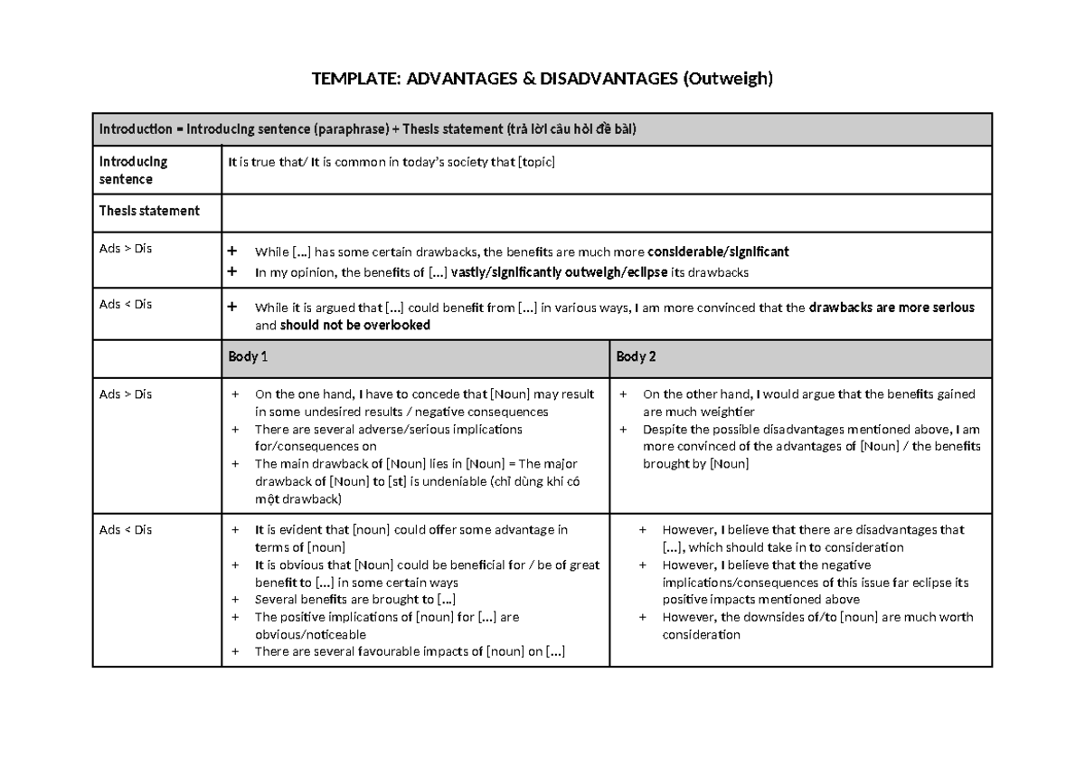 Template 6+ - TEMPLATE: ADVANTAGES & DISADVANTAGES (Outweigh ...