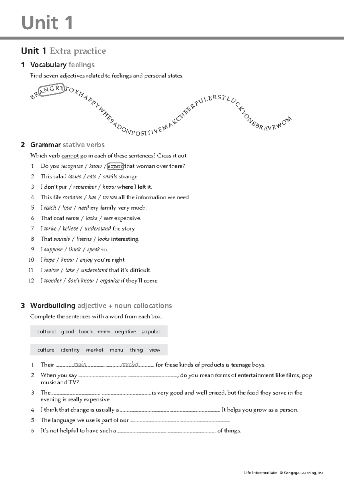 Intermediate Unit 1 Extra Practice: Vocabulary & Grammar Review - Studocu