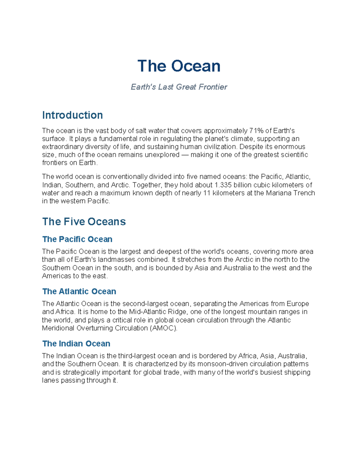 Ocean Exploration: The Last Great Frontier - An Overview - Studocu