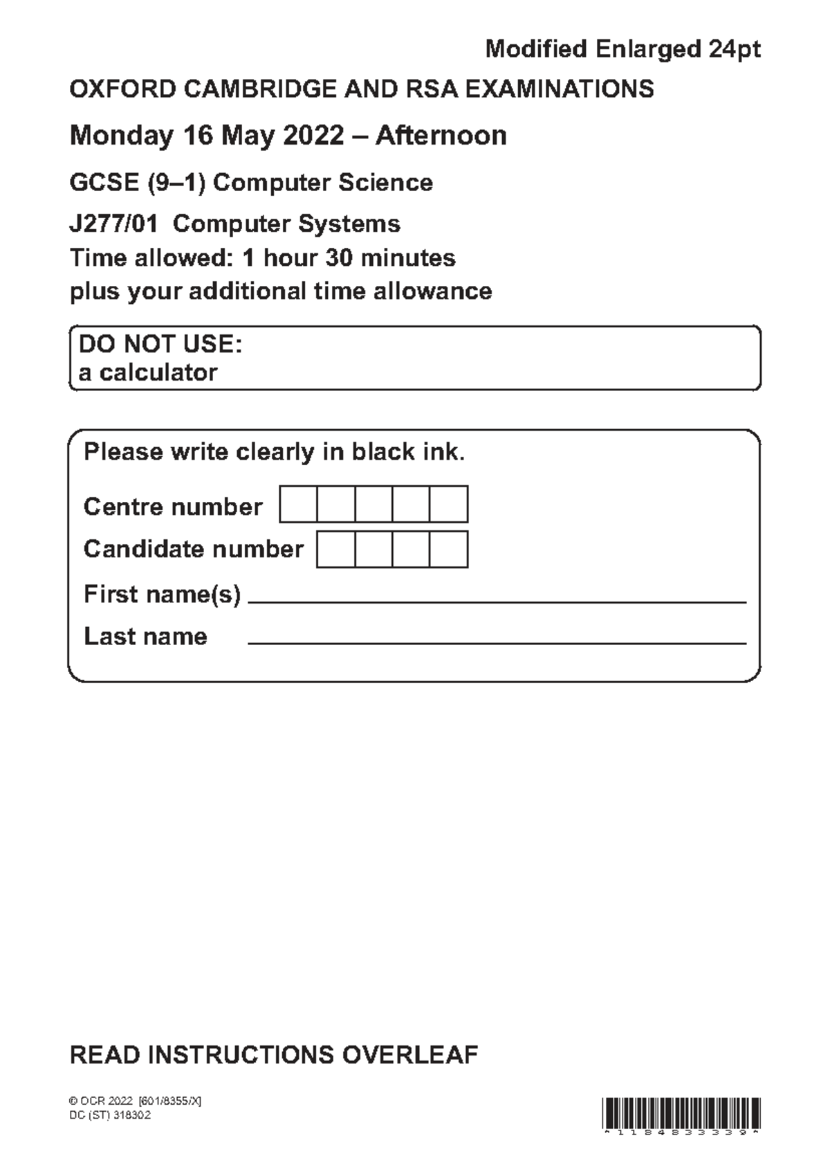 J277-01 GCSE Computer Science Exam Paper - 16 May 2022 - Studocu