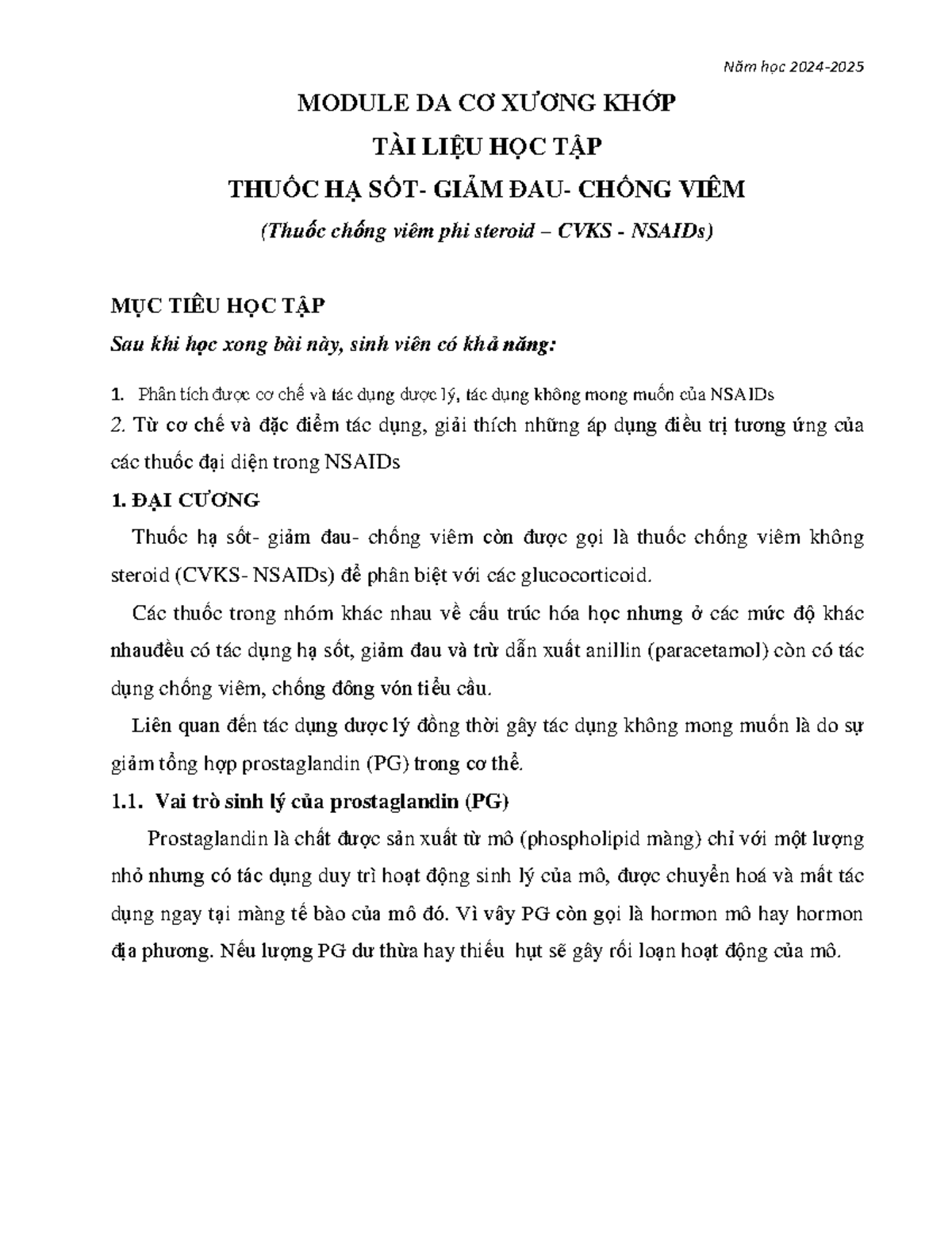 12. Tài liệu học tập về Thuốc hạ sốt, giảm đau, chống viêm (CVKS NSAIDs ...