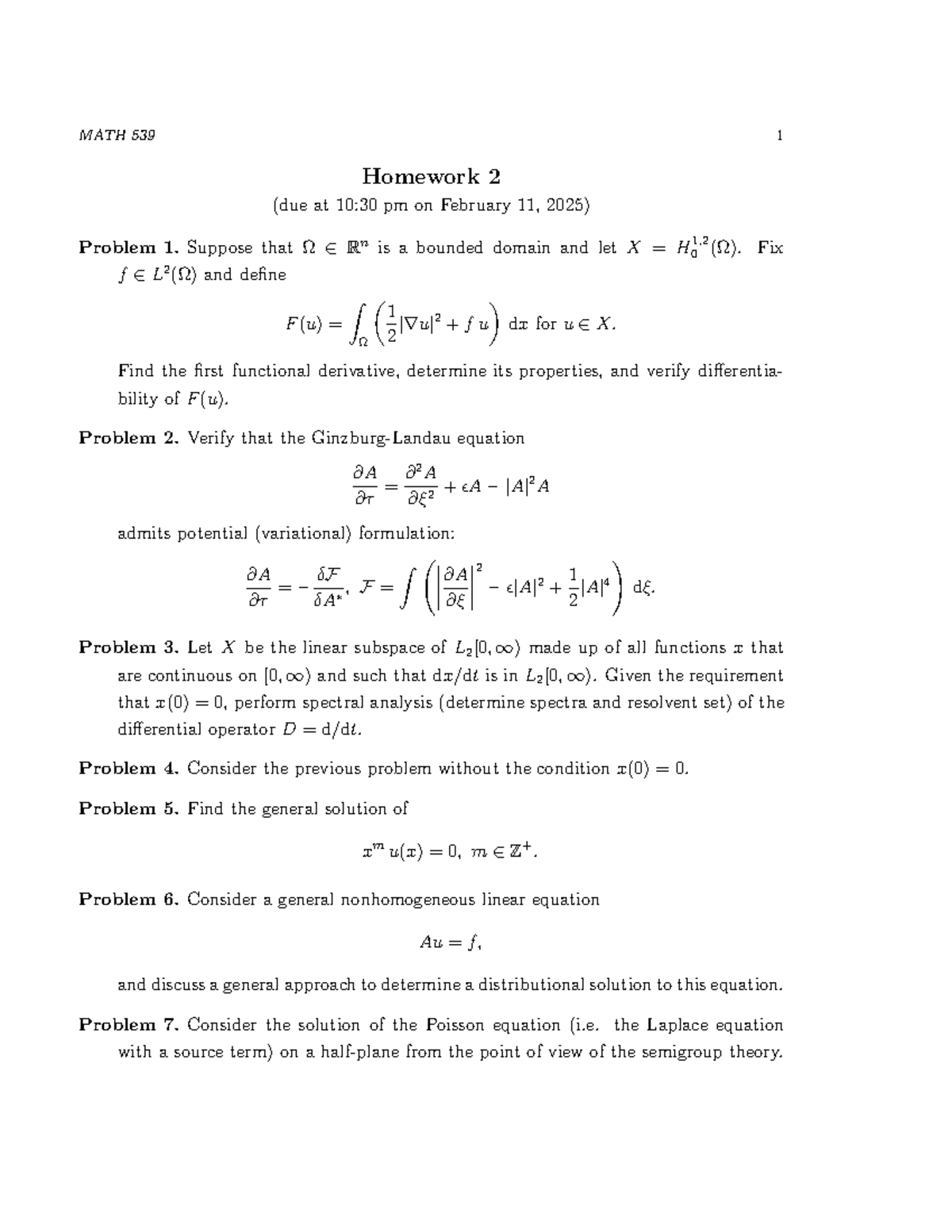 Hw2 - Homework! - MATH 539 1 Homework 2 (due at 10:30 pm on February 11 ...