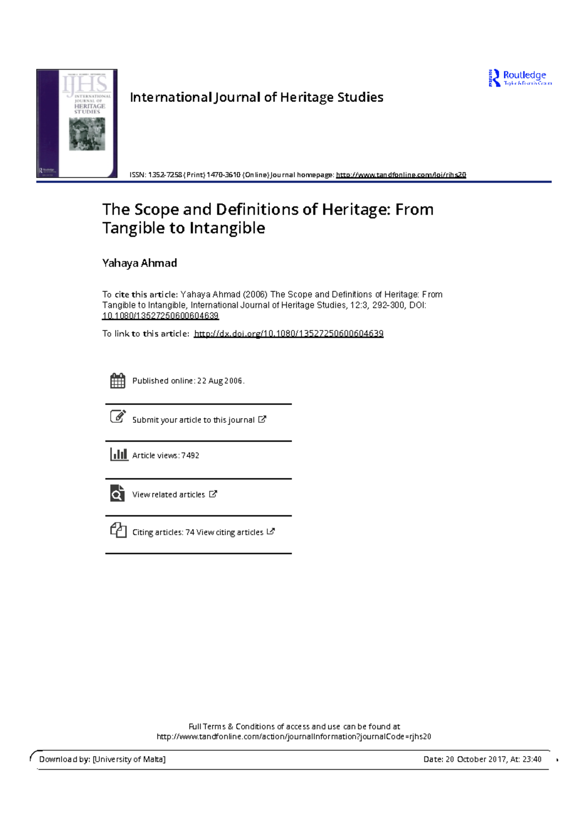 The Scope and Definitions of Heritage: Tangible vs. Intangible Insights ...