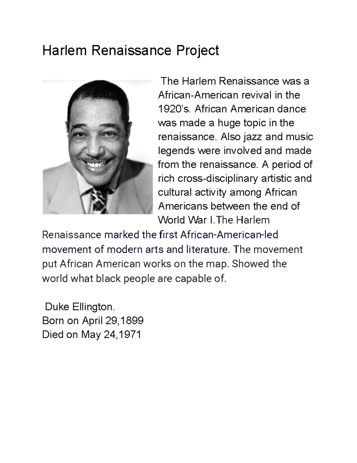 Harlem Renaissance Project: A Cultural Revival of the 1920s - Studocu