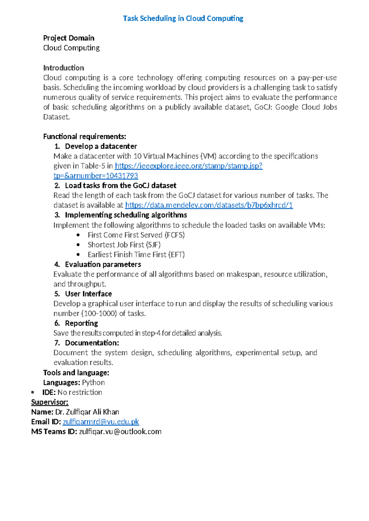Fall 2025 CS619 11785 - Task Scheduling Algorithms in Cloud Computing ...