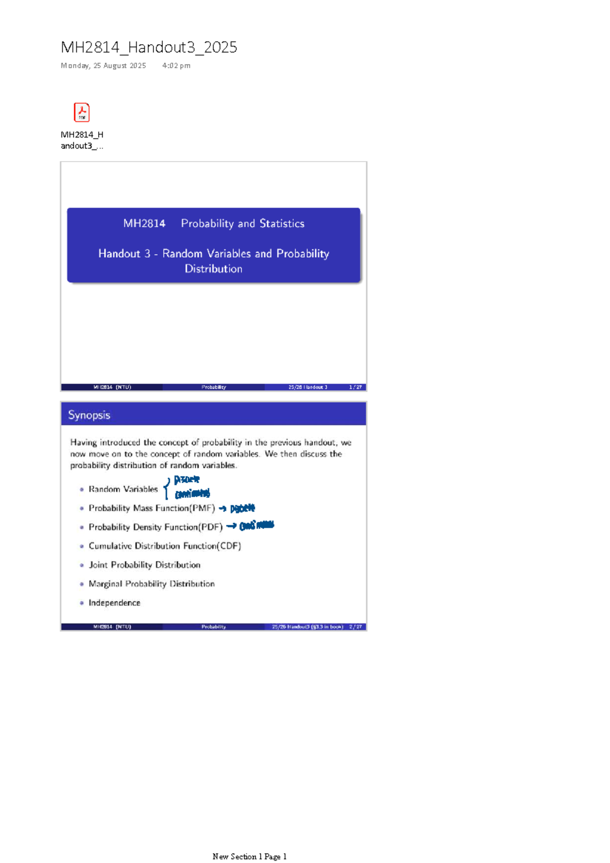 MH2814 Handout 3 2025 with notes - MH2814 - MH2814_H andout3_... MH2814 ...