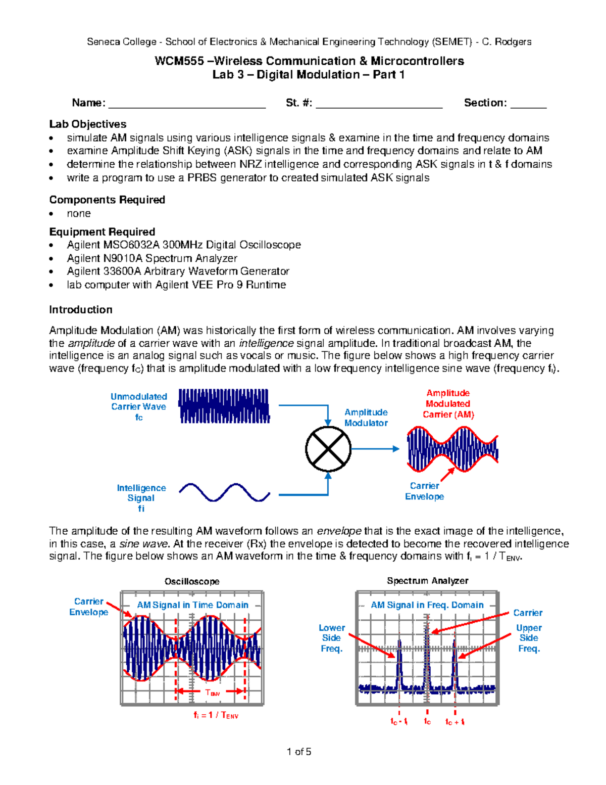 WCM555 Lab 3 - Digital Modulation: AM & ASK Signal Simulation - Studocu