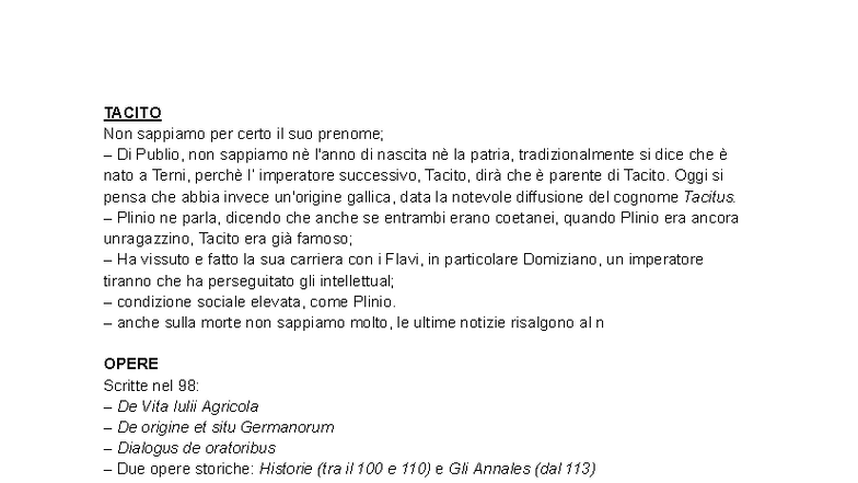 Tacito - Appunti su De Vita Iulii Agricola e opere storiche - Studocu
