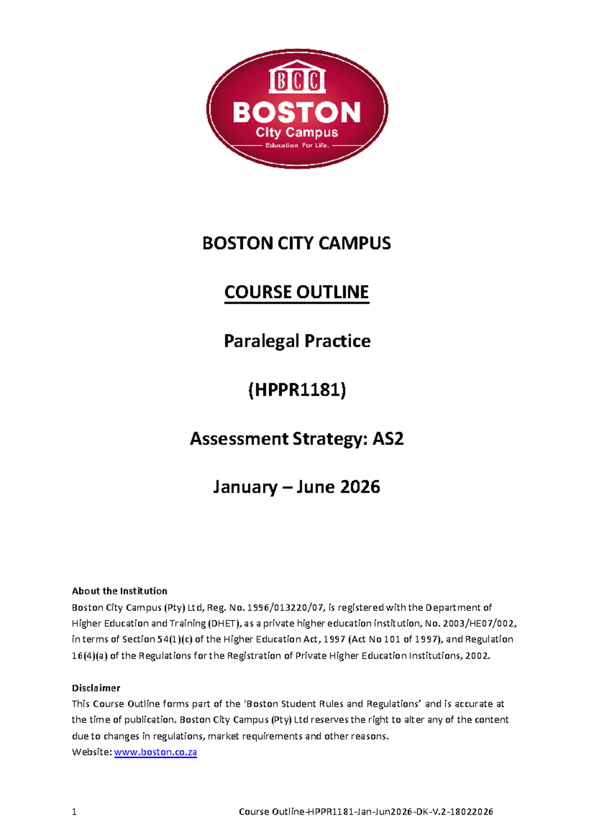 Course Outline for Paralegal Practice (HPPR1181) - Studocu