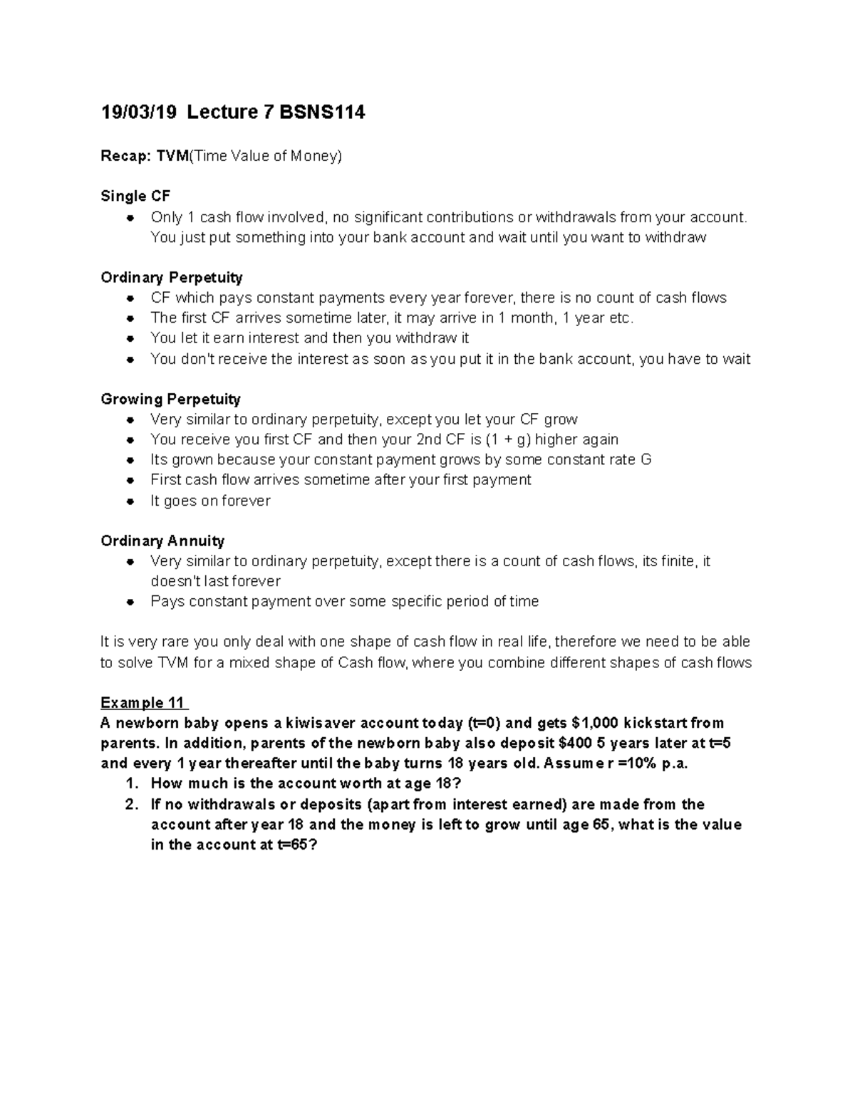 BSNS114 TVM recap - Lecture 7 BSNS114 Recap: TVM(Time Value of Money ...