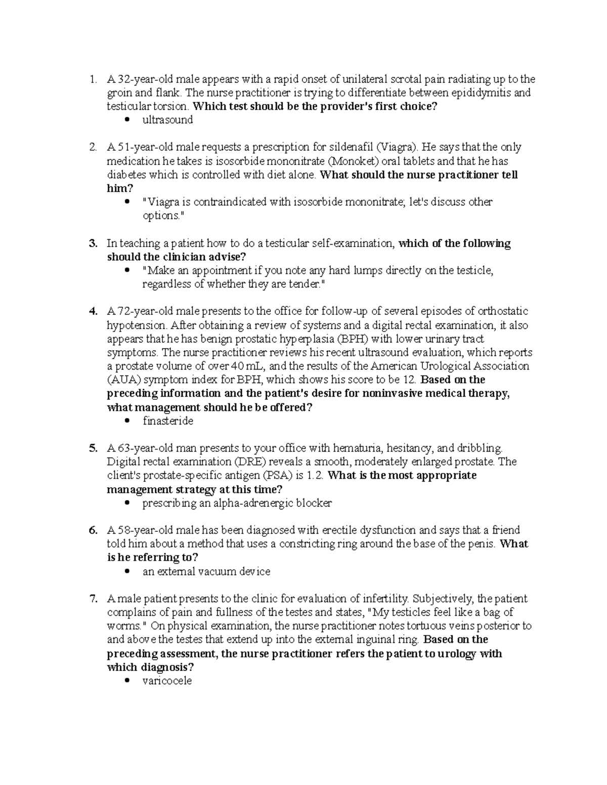 Week 6 Quiz - Urology Topics with 10 Questions - Studocu