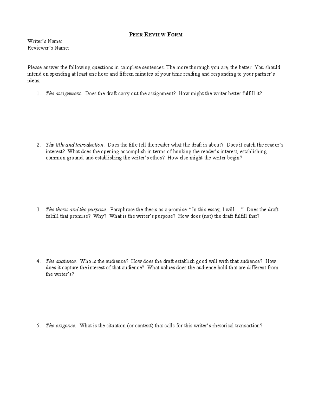 Unit 1 Rhetorical Analysis - Peer Review Form Guidelines - Studocu