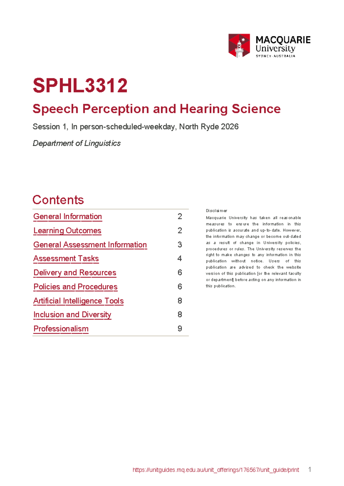 Unit Guide SPHL3312: Speech Perception & Hearing Science 2026 - Studocu