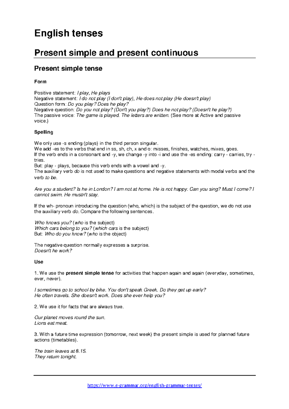 Present Simple and Present Continuous Tenses - ENG101 Notes - Studocu
