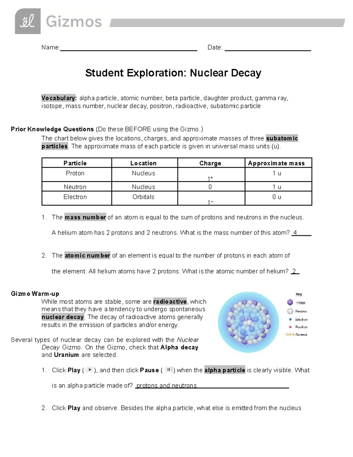 Nuclear Decay Gizmo Exploration: Key Concepts & Activities - Studocu