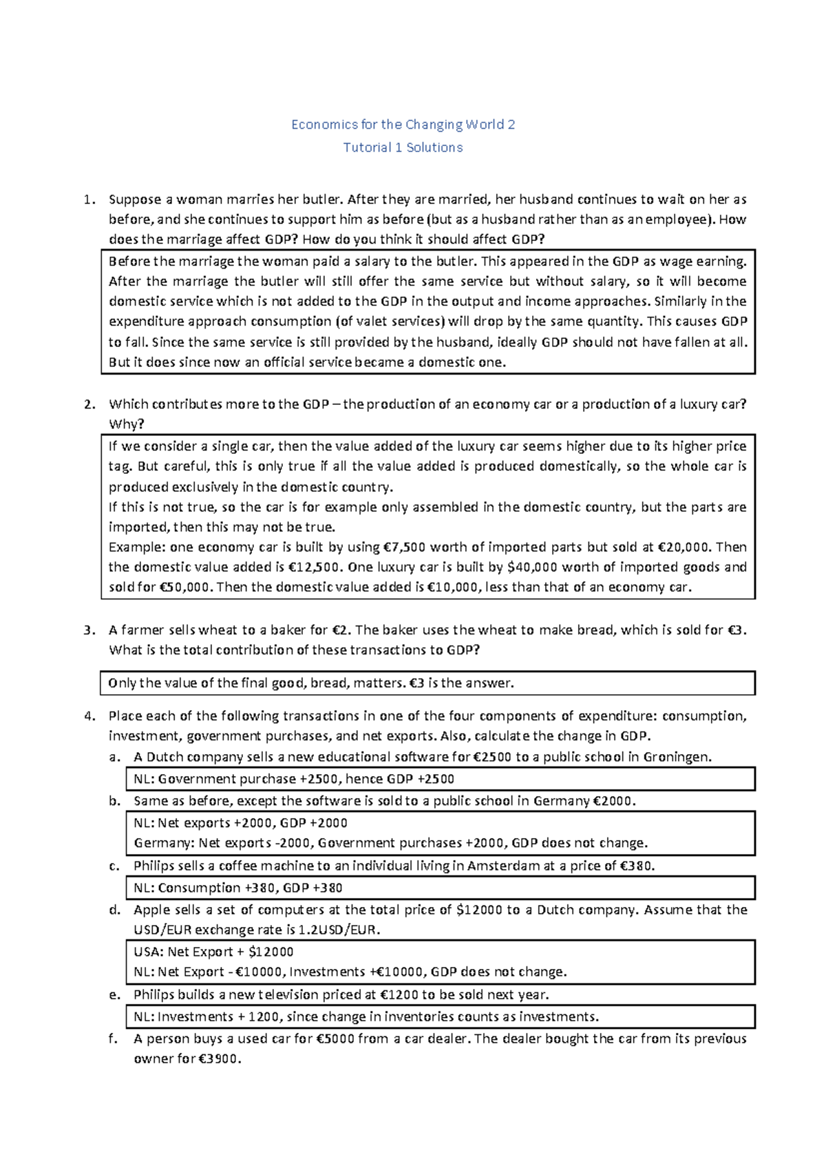 ECW 2 Tutorial 1 Solutions on GDP and Economic Impact Analysis ...