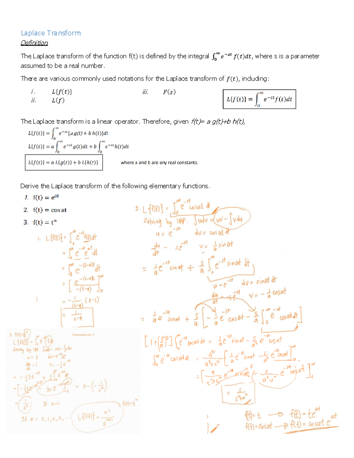 Advanced Engineering Mathematics (ChE) Lecture Notes on Laplace ...