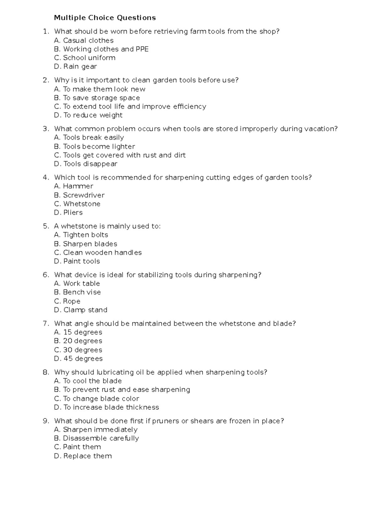 TLE 8-AFA Multiple Choice Questions Reviewer - Studocu