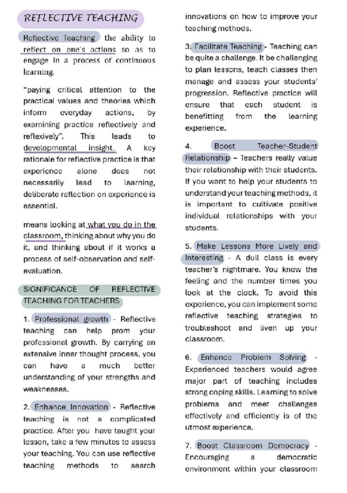 Reflective Teaching Strategies: Enhancing Classroom Effectiveness - Studocu