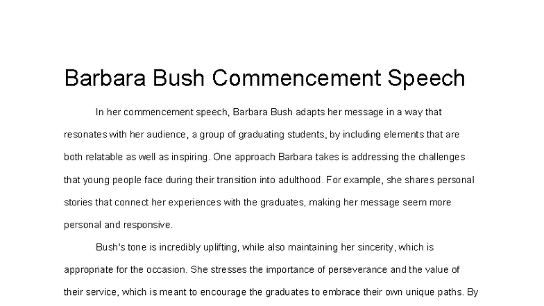 Barbara Bush Commencement Speech Analysis - Kaitlyn Ellis - Studocu