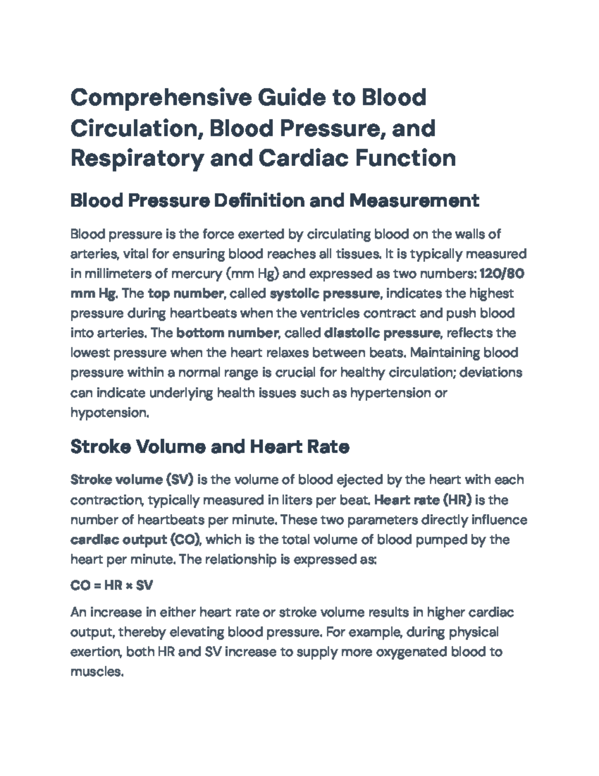 Comprehensive Guide to Blood Circulation, BP, and Heart Function (BIO ...