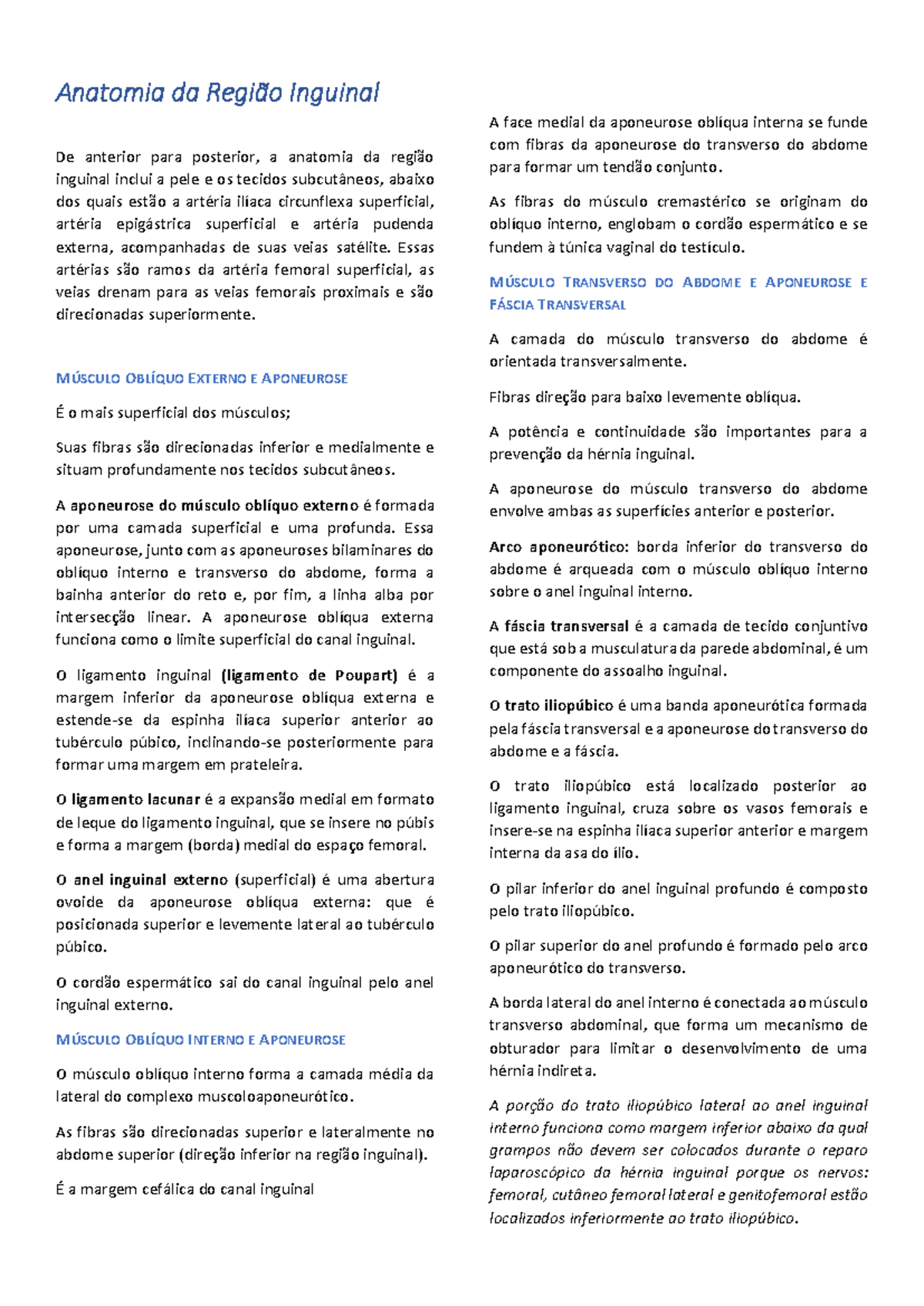 Anatomia Detalhada da Região Inguinal: Estruturas e Funções - Studocu