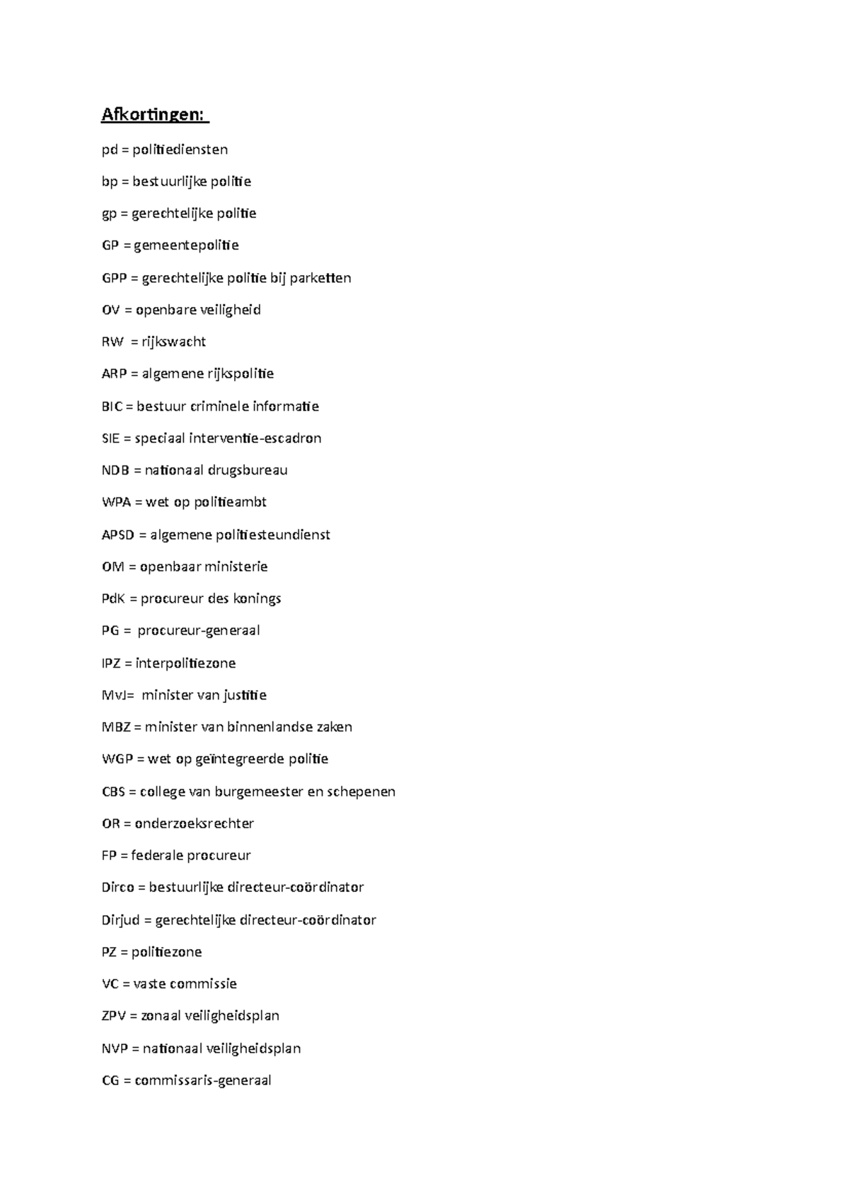 Afkortingen voor Politiediensten en Veiligheid: Een Overzicht - Studocu