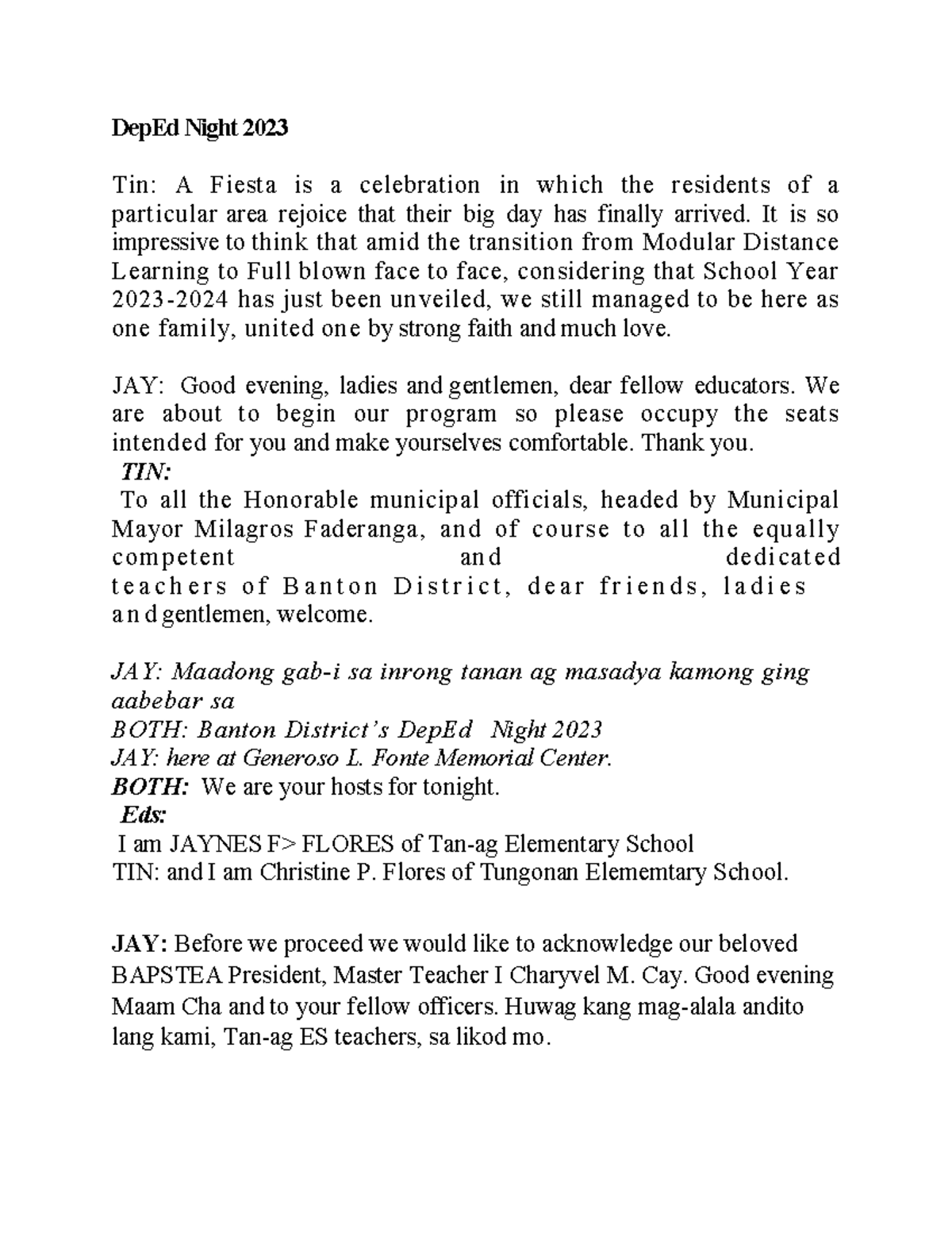 DepEd Night 2023 Event Script: A Celebration of Unity and Commitment ...