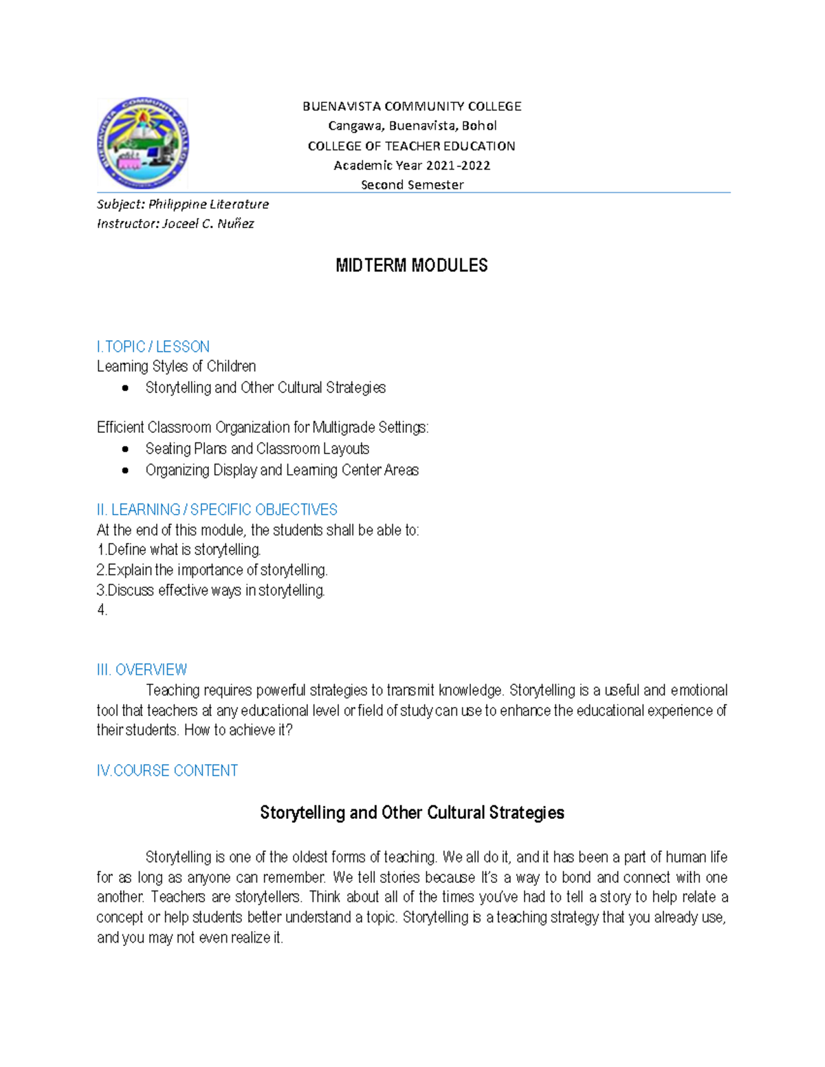 Midterm Modules: Teaching Storytelling in Multigrade Classes - Studocu