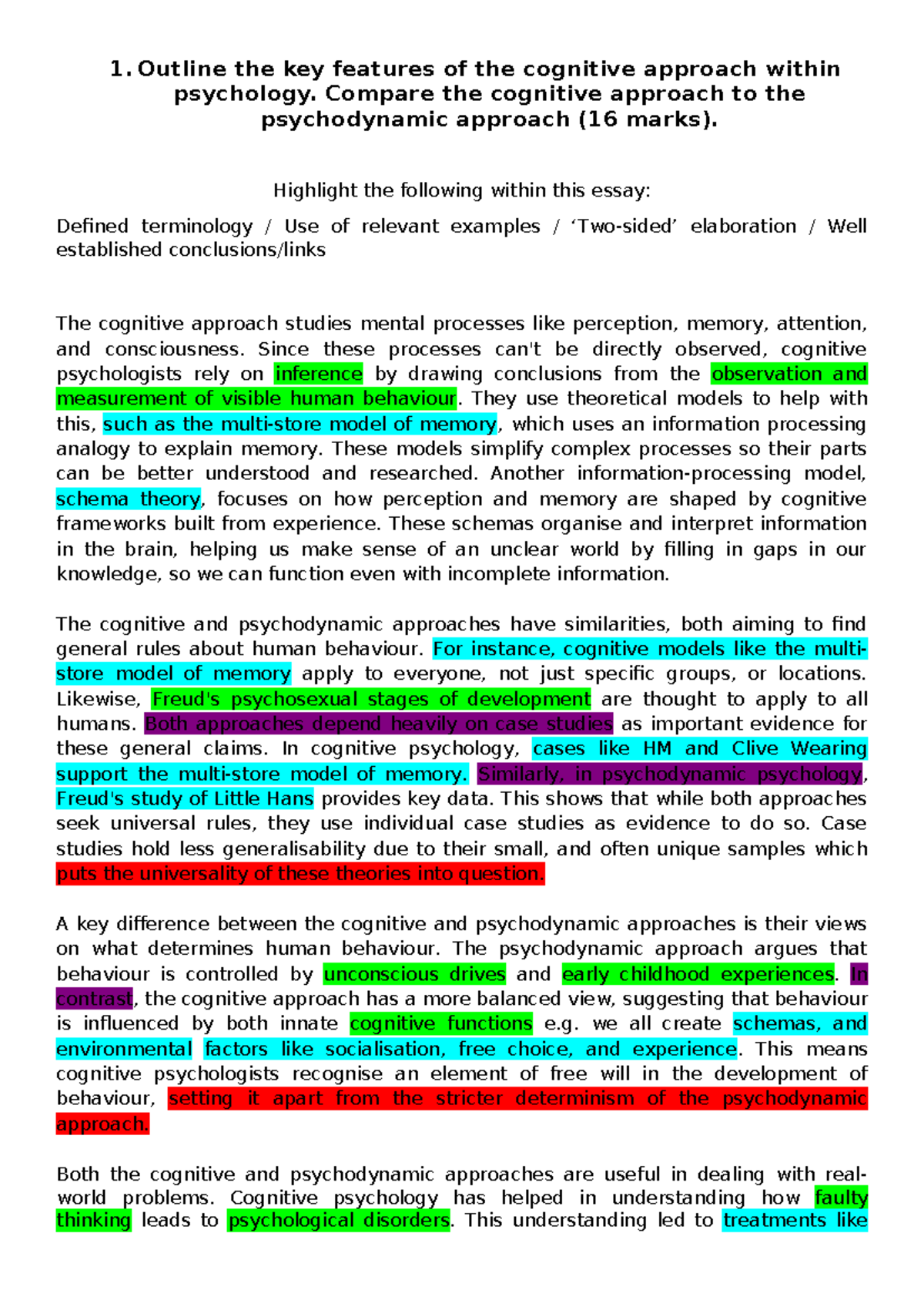 Psychology Comparison Essays: Cognitive vs. Psychodynamic ...