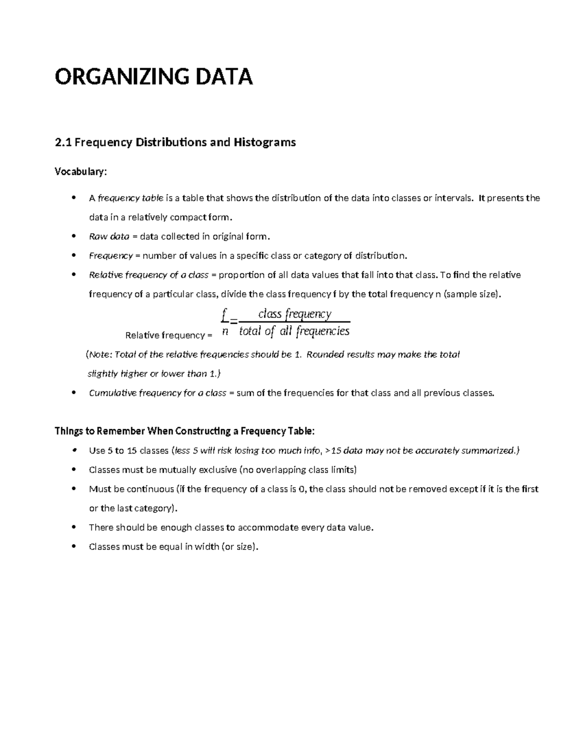 MATH 146: Overview of Frequency Distributions & Histograms - Studocu