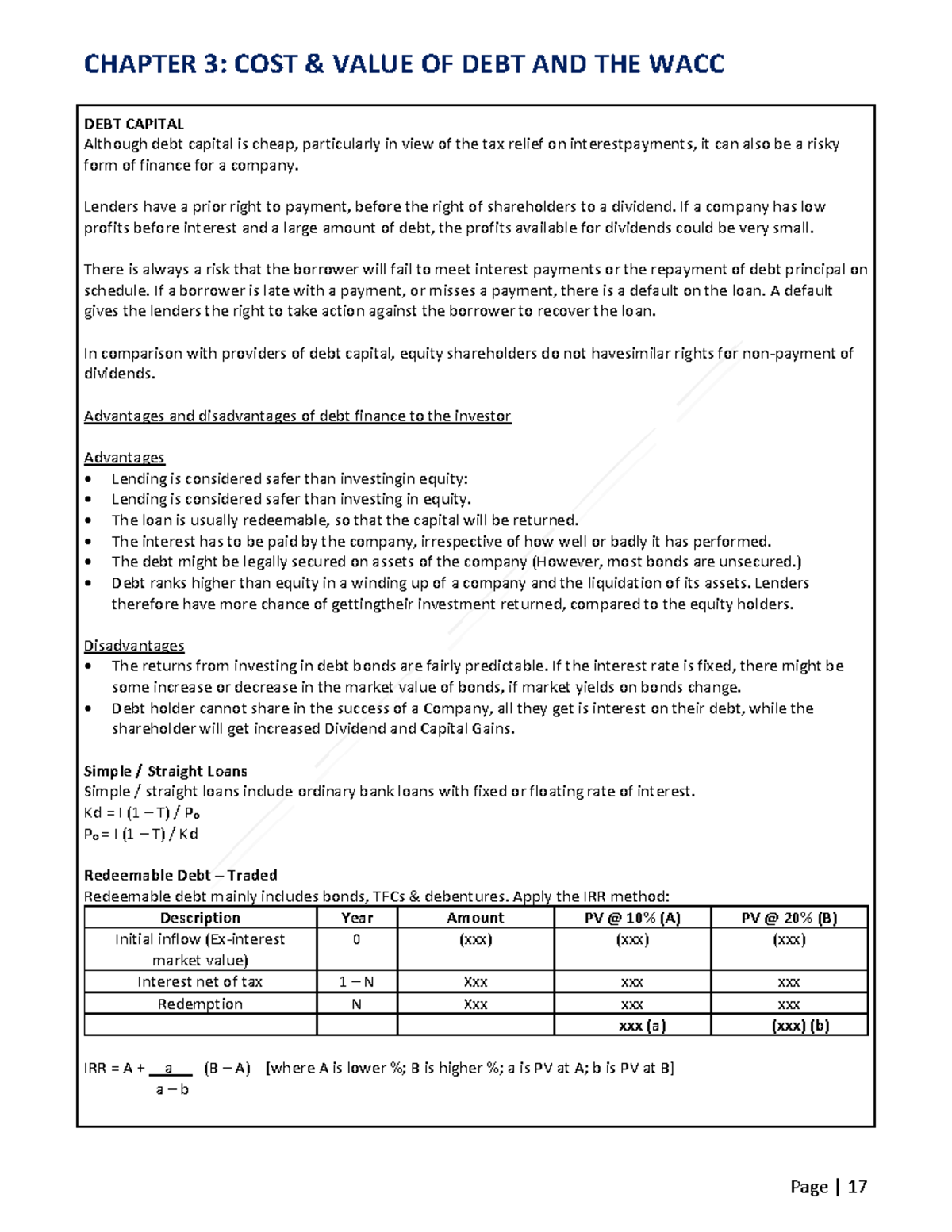 CHAPTER 3: COST VALUE OF DEBT & WACC - CFAP 03 Insights - Studocu