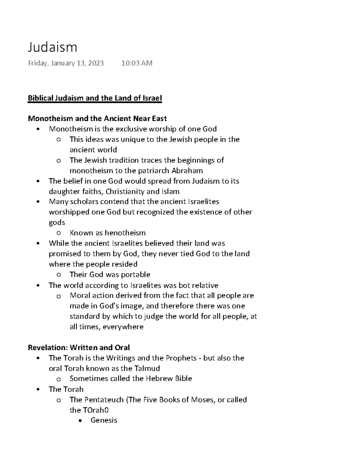 Module 5 - Biblical Judaism and the Land of Israel Monotheism and the ...