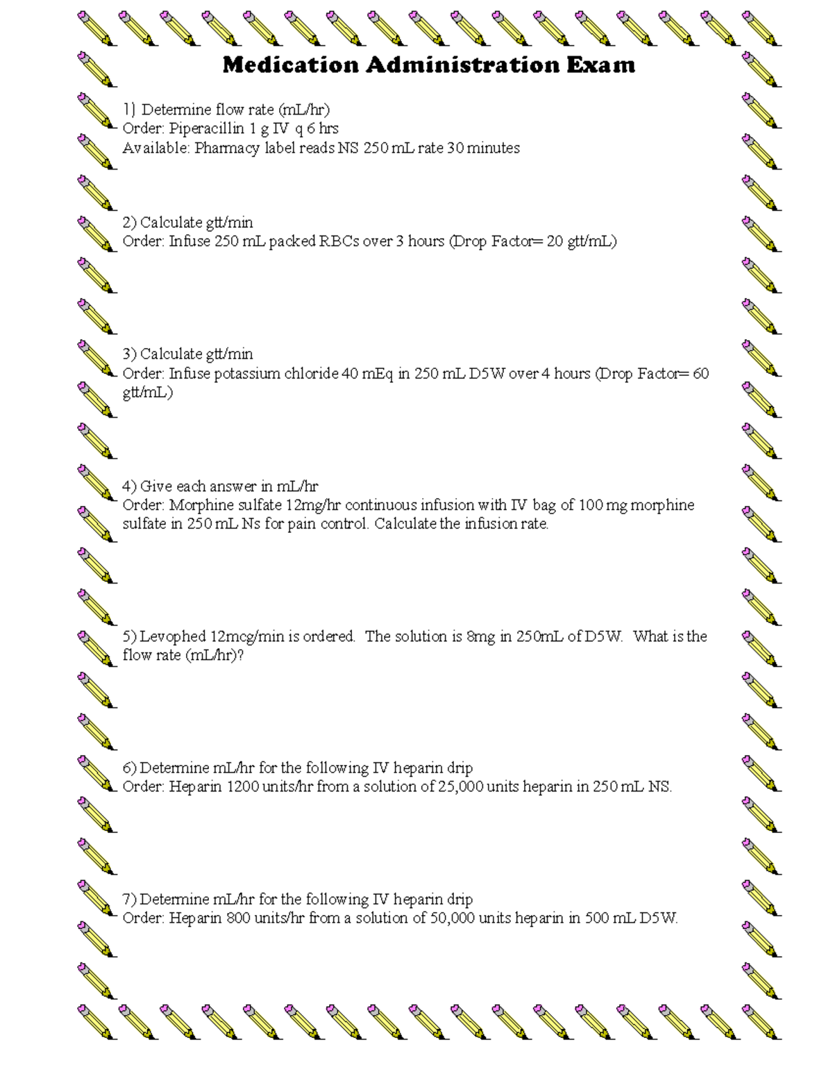 Medication Administration Worksheet - Medication Administration Exam ...