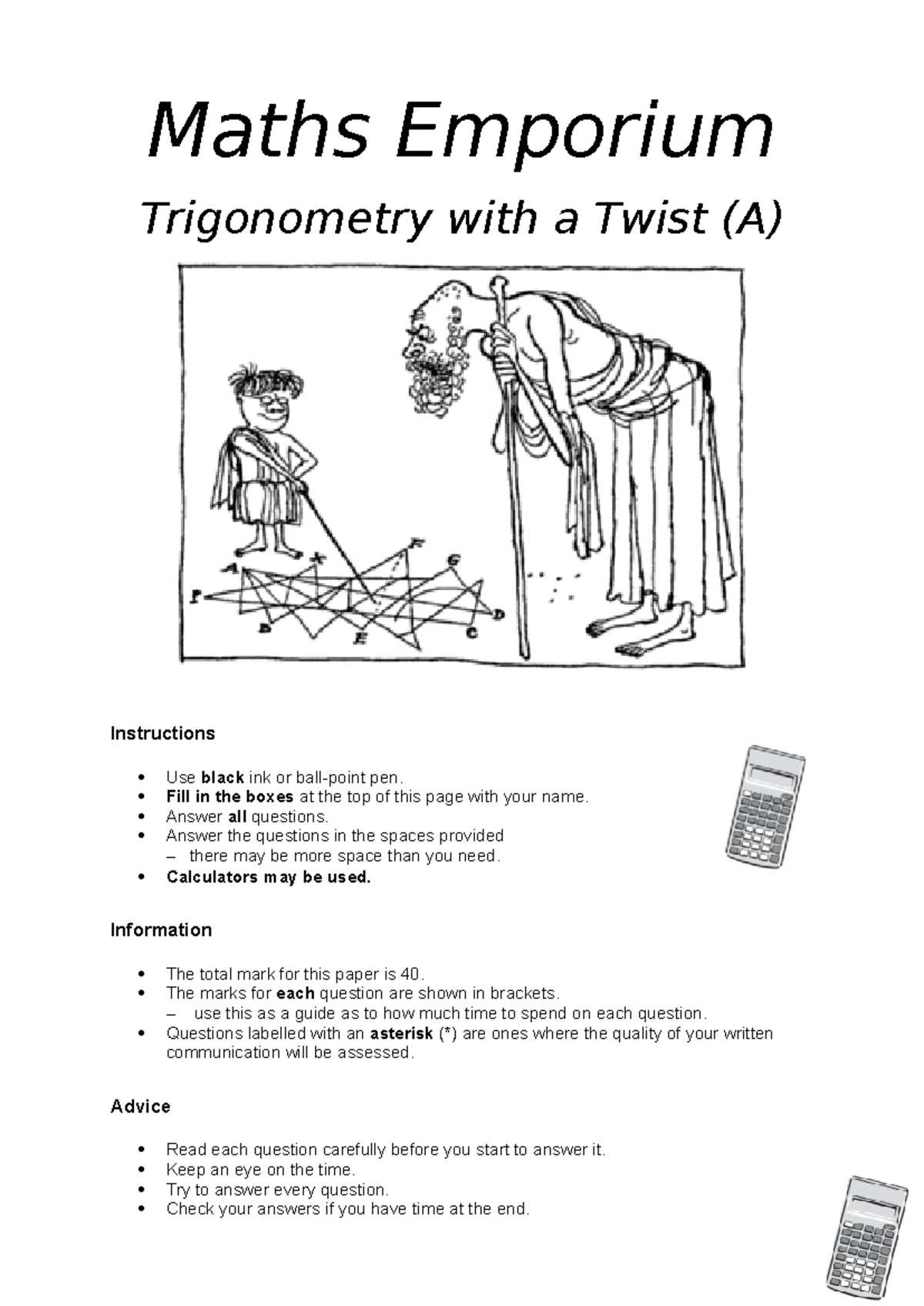 GCSE 1MA1 - Trigonometry Paper A Exam Instructions & Questions - Studocu