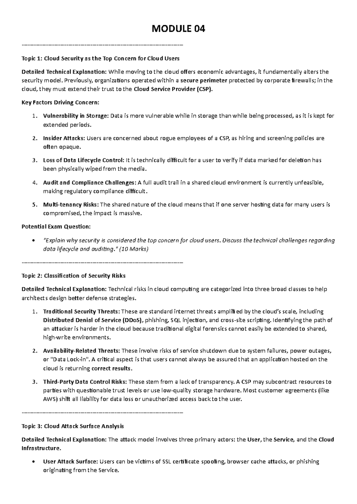 BIS613D Cloud Computing Notes: Security Concerns and Strategies - Studocu
