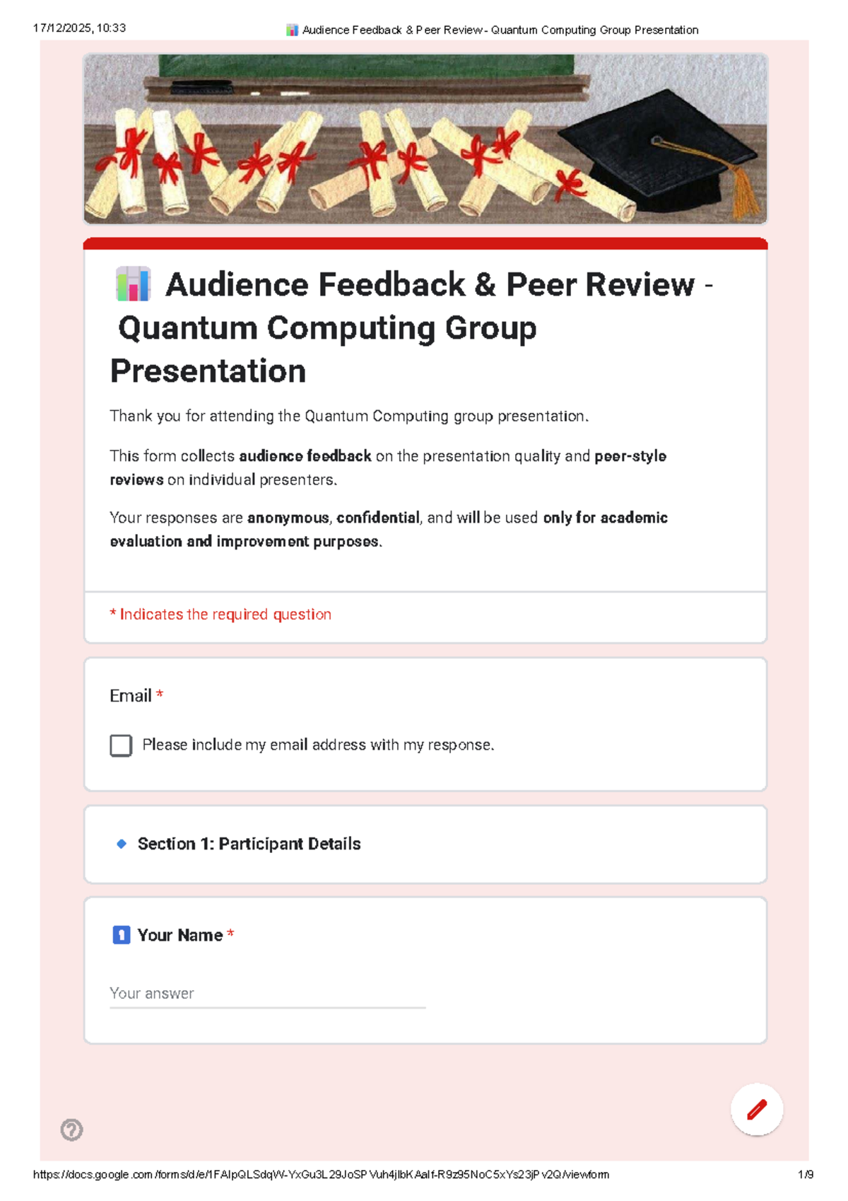 Audience Feedback & Peer Review - Quantum Computing Group Presentation ...