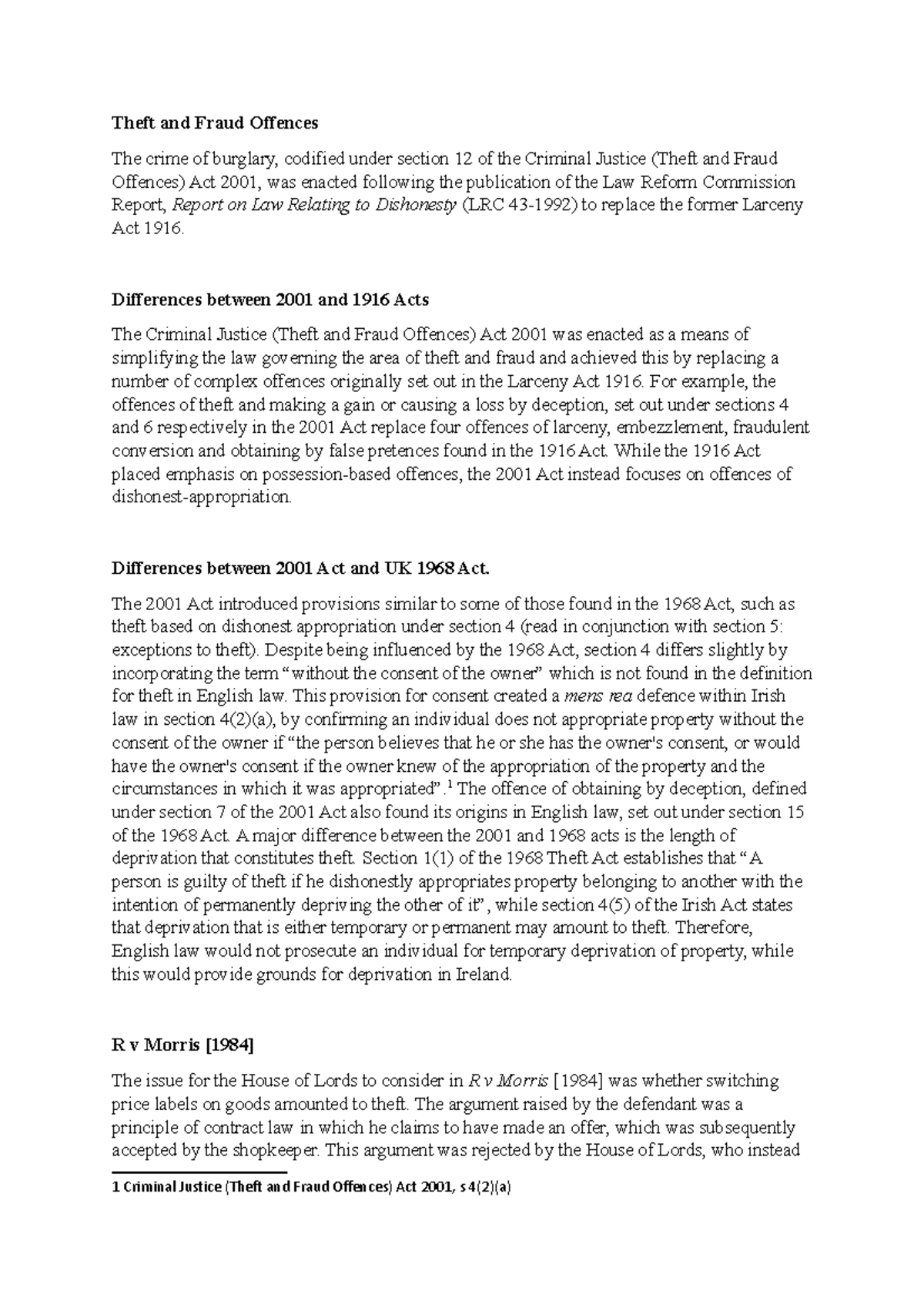 Case Studies on Theft and Fraud Law in Ireland: Key Differences - Studocu