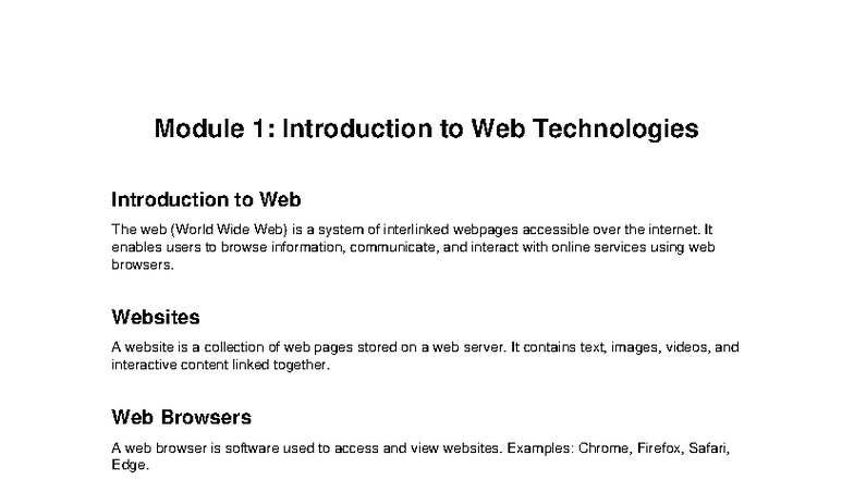 Module 1: Intro to Web Technologies and Architecture - Studocu