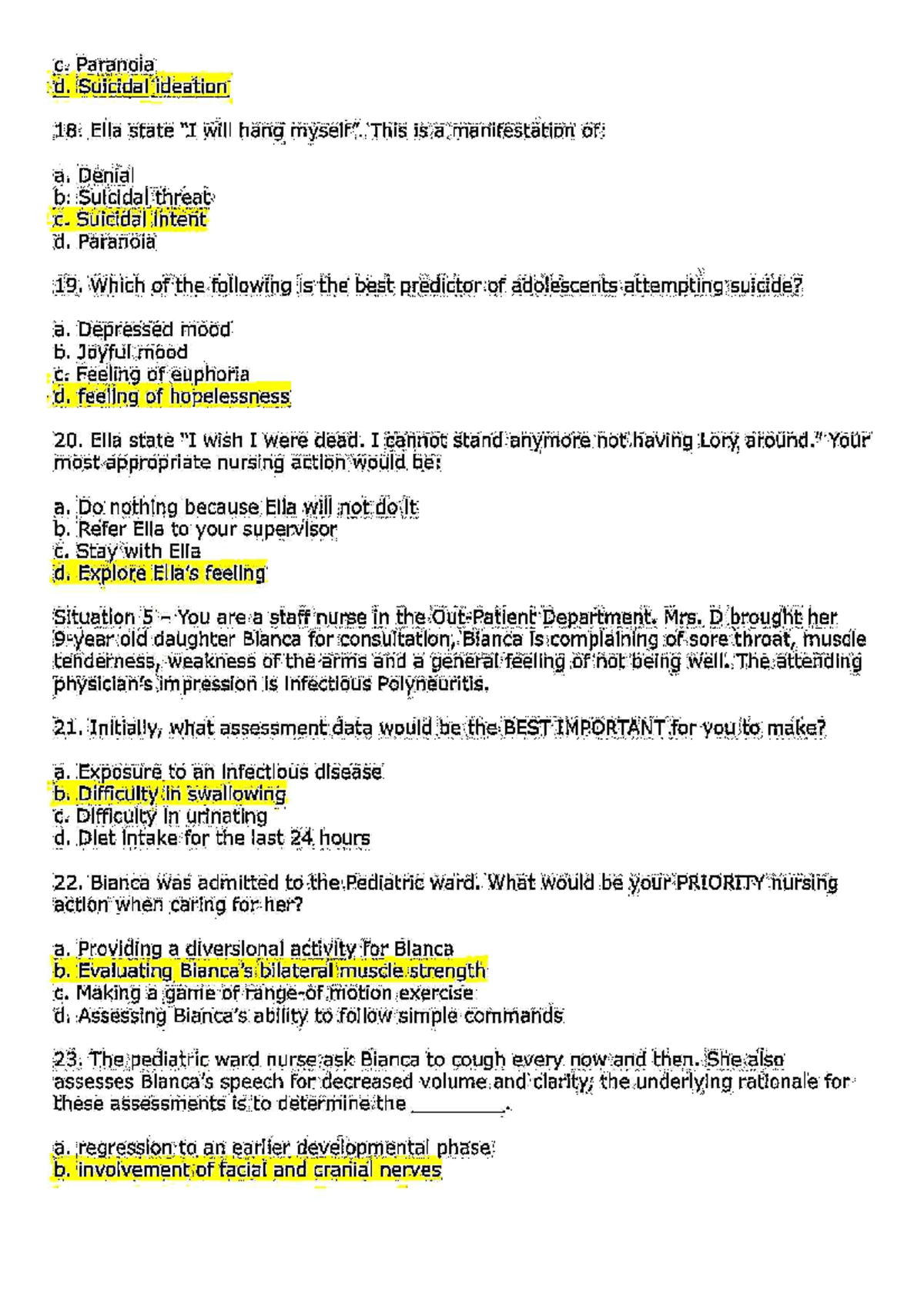 Quiz 38764: Paranoia and Suicidal Ideation Assessment - Studocu