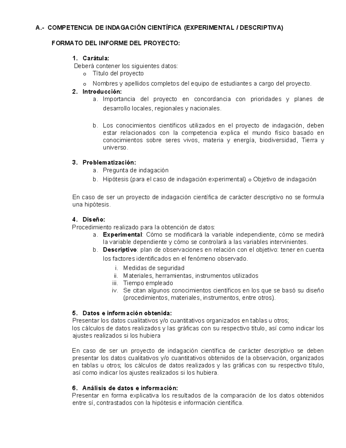 Formato de Informe para Proyectos de Indagación Científica - Studocu