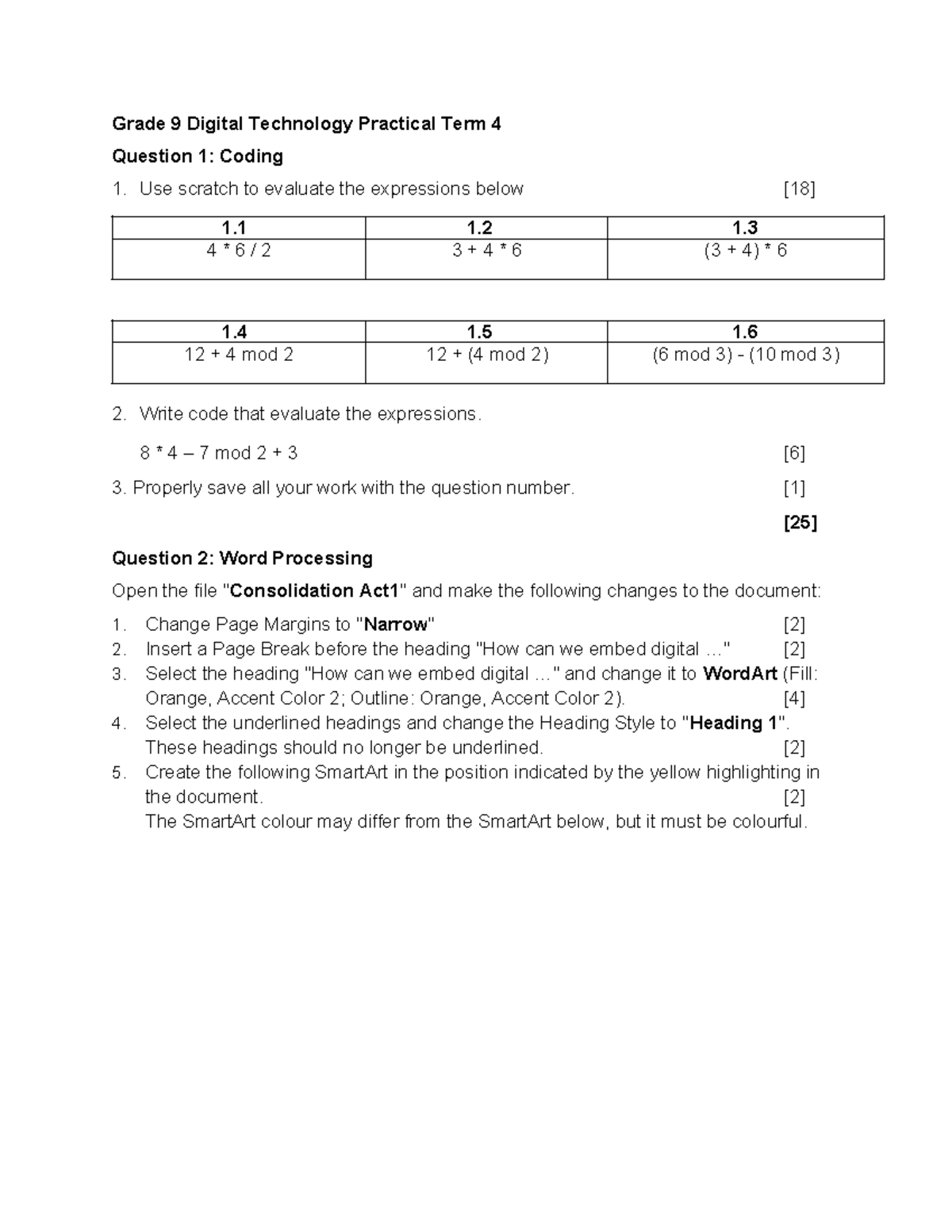 Grade 9 Digital Tech Practical Term 4: Coding & Word Processing - Studocu