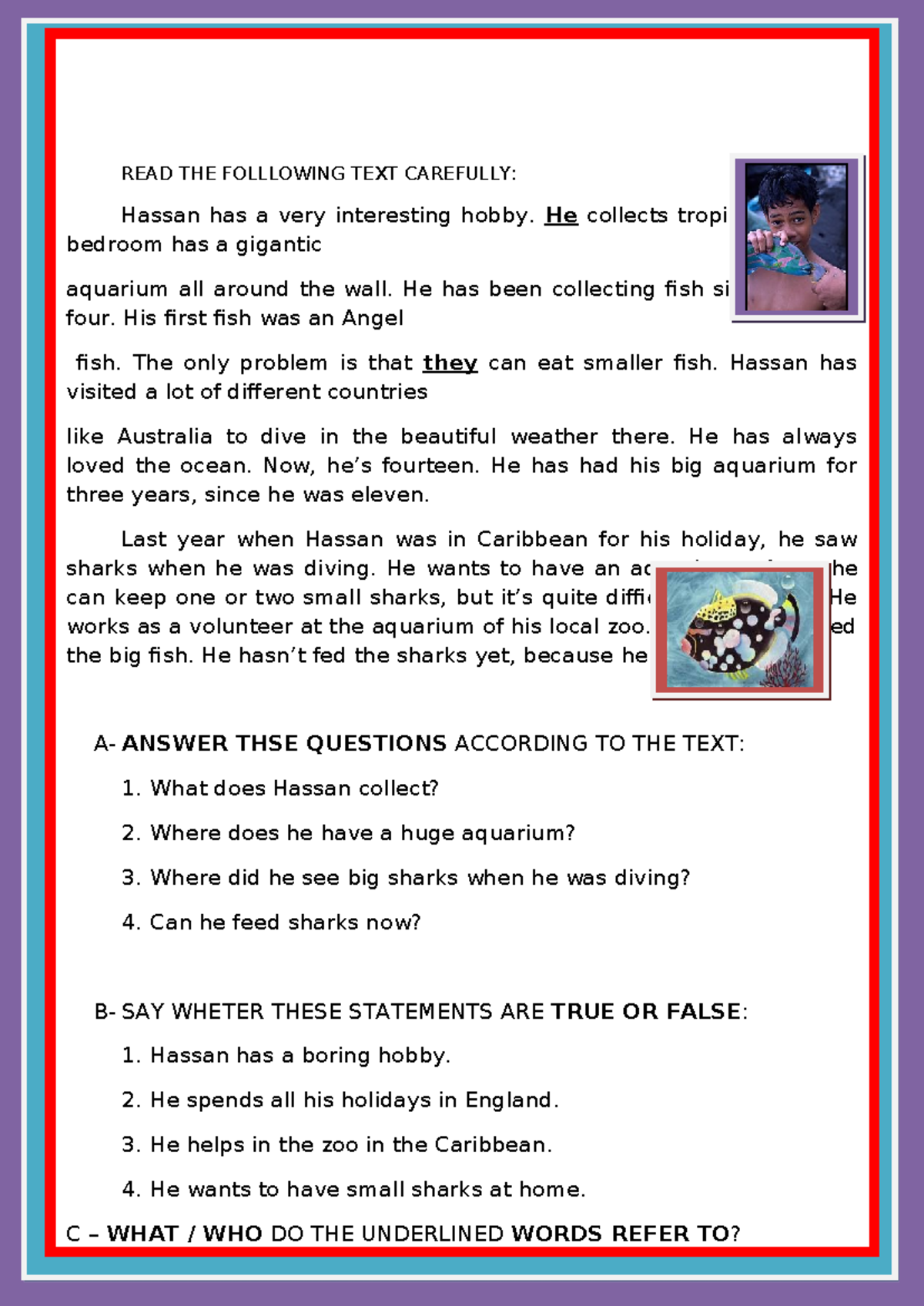 Hobbies and Interests: Reading Comprehension Exercise 22089 - Studocu