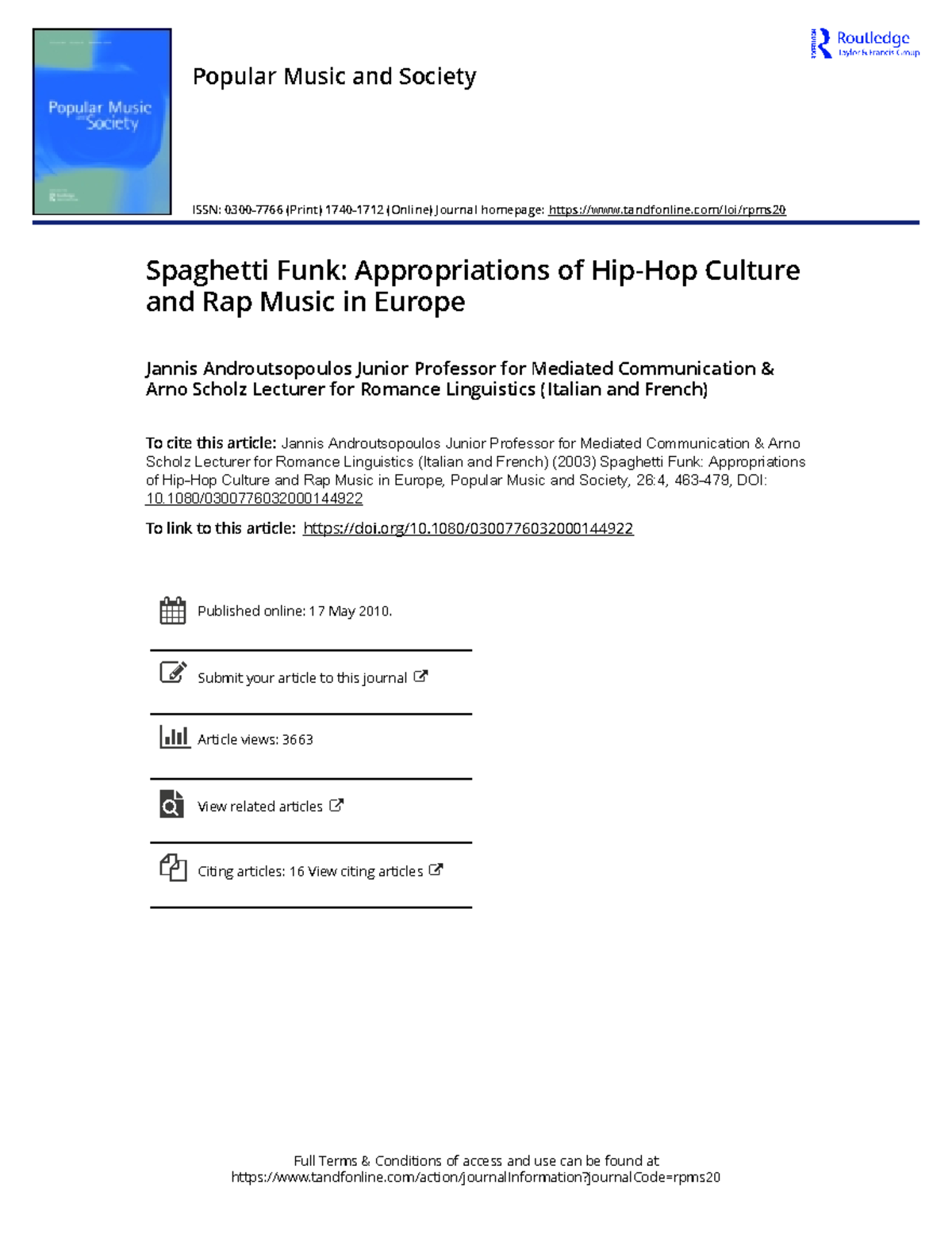 Spaghetti Funk: Hip-Hop Culture and Rap in Europe (26:4) - Studocu